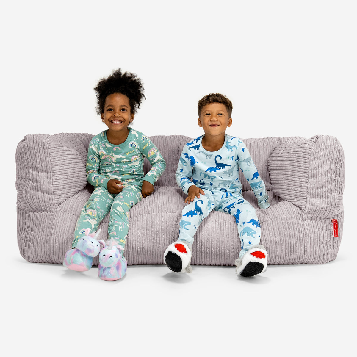 Lounge Pug Riesen Kinder Sitzsack Sofa Cord Silbergrau Albert 2 Sitzer